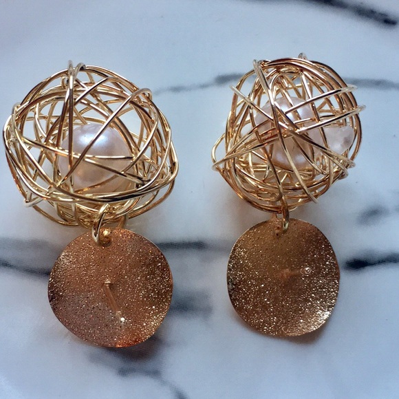 Jewelry | Gold Braided Ball Pearl Metal Earring | Poshmark
